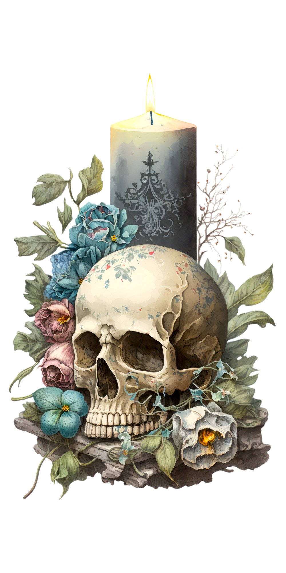 Skull and candle clipart, Gothic, Halloween