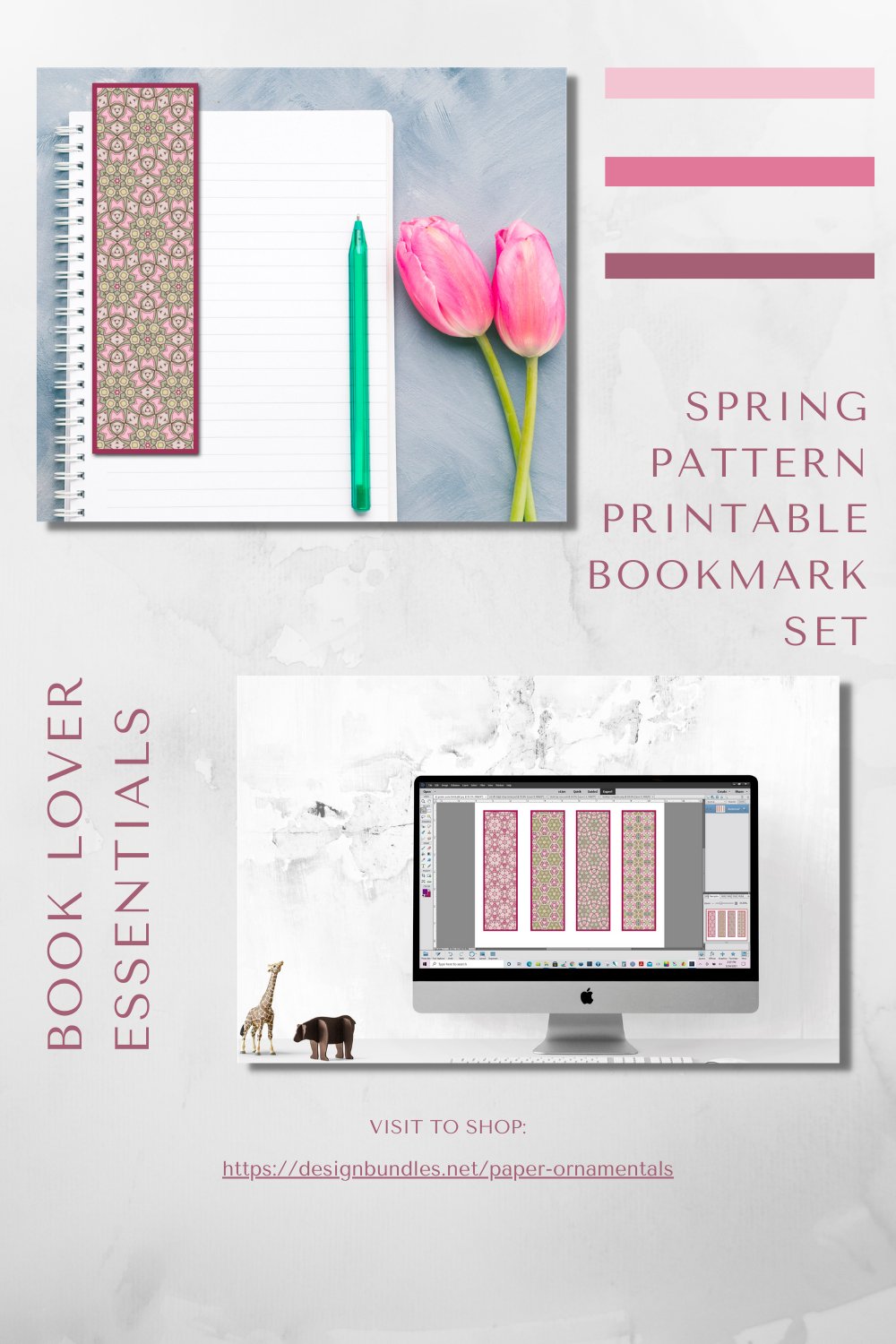 Bookmark, Printable Bookmark Set, Spring Pattern Bookmarks