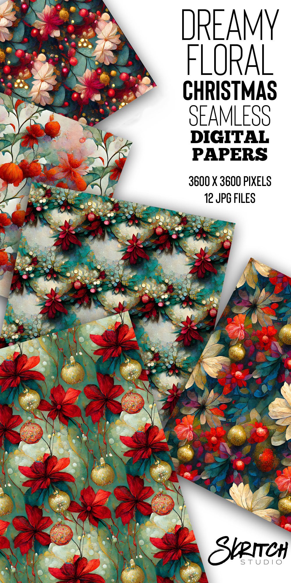 Dreamy Floral Christmas Digital Paper Bundle