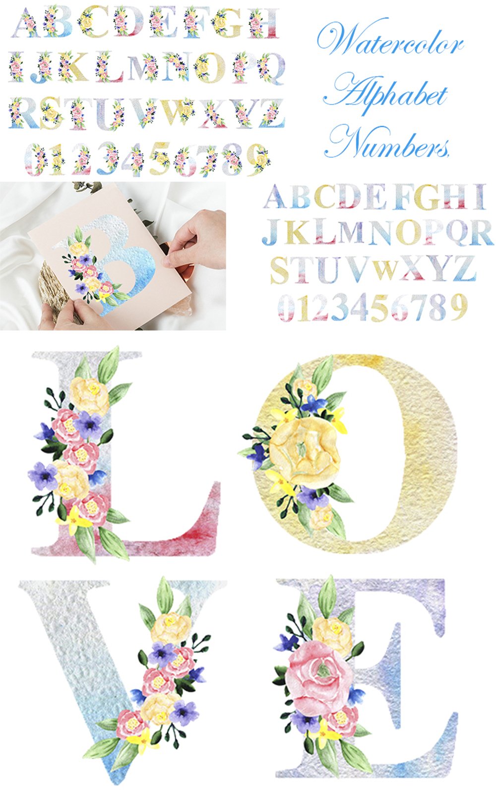 Alphabet clipart, Watercolor flowers, Numbers, Wedding, Fall