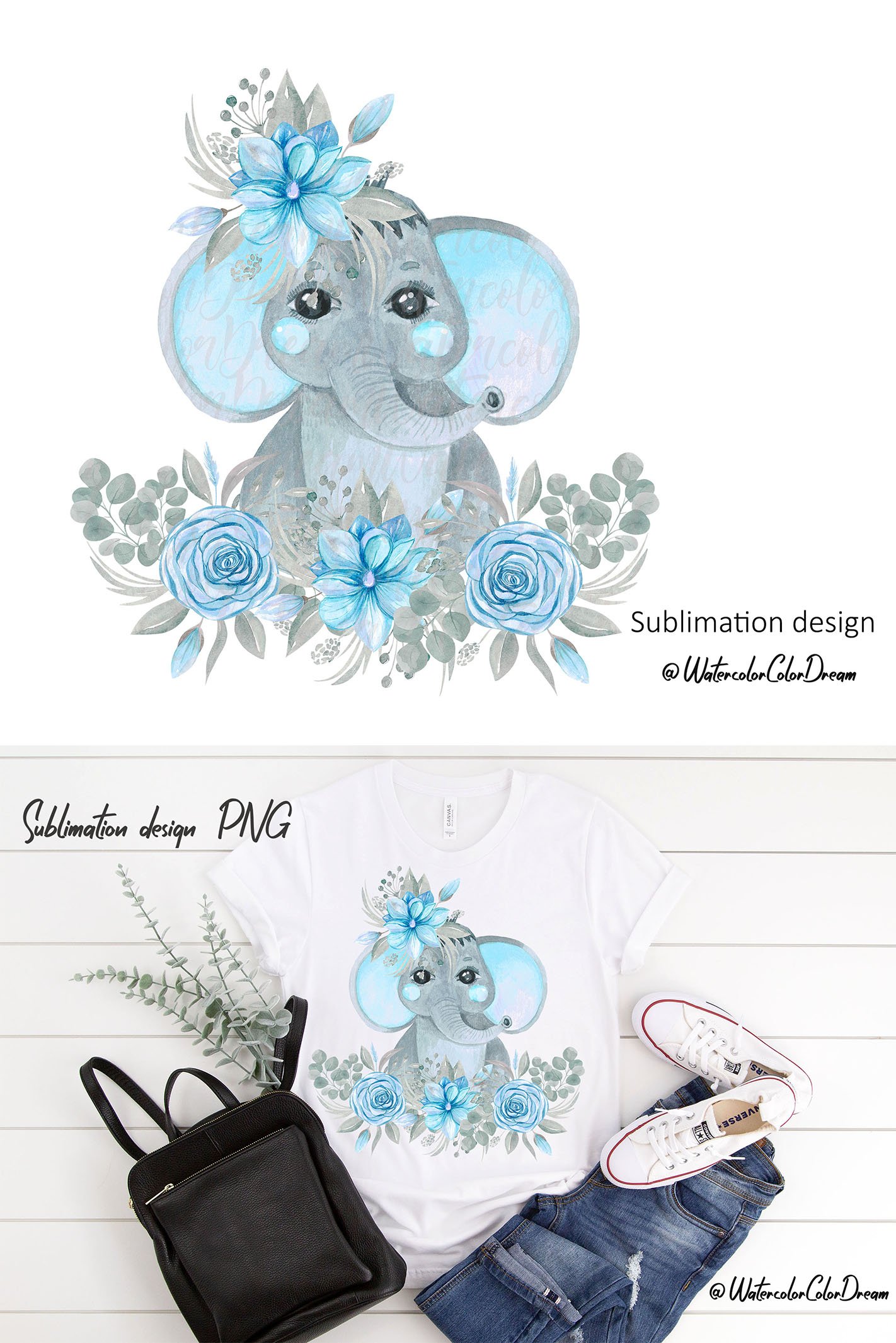 Floral Elephant Sublimation. Baby boy with flowers