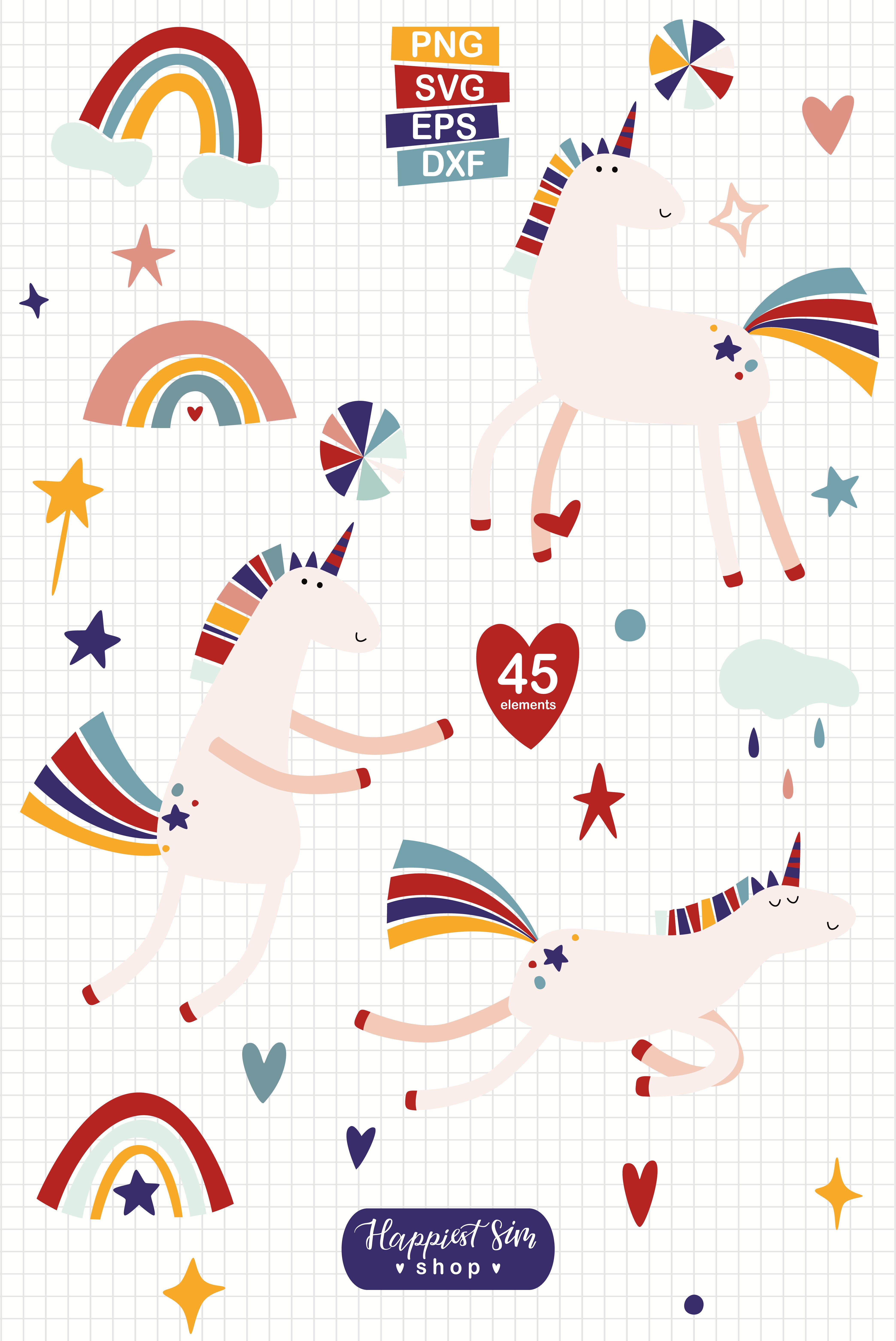 Unicorn and Rainbow Clipart, SVG, PNG, DXF, EPS