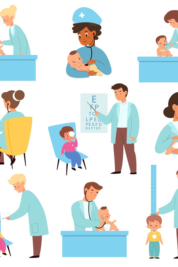 Pediatric baby examination. Kids healthcare. Children at doc