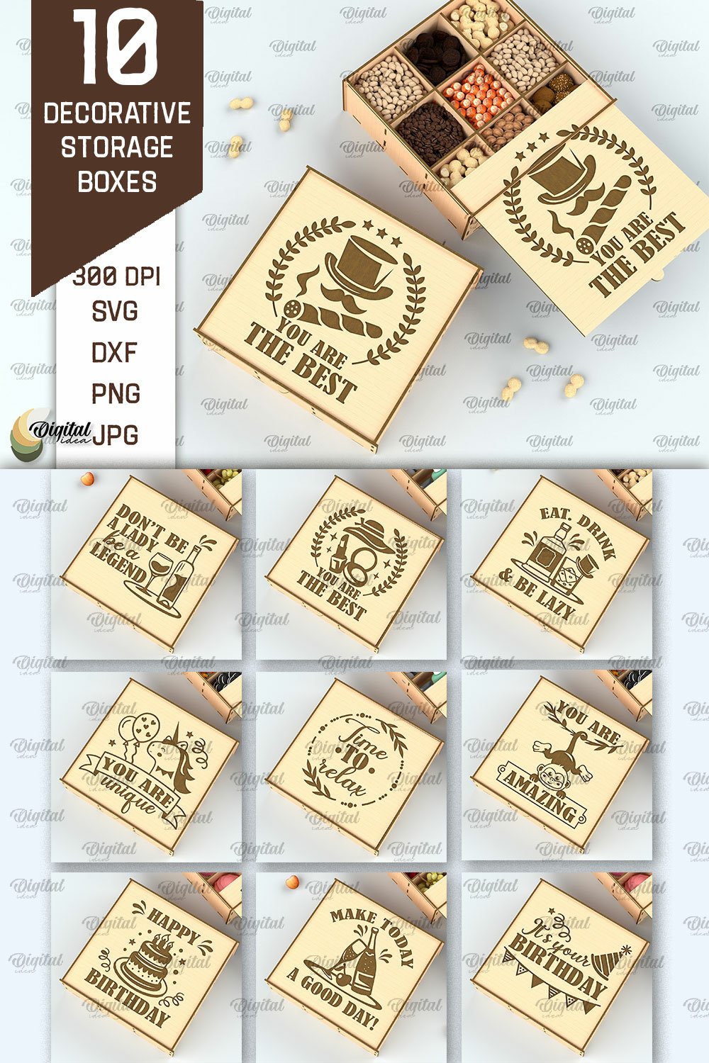 Decorative Storage Boxes Laser Cut Bundle. 3D Gift Boxes SVG