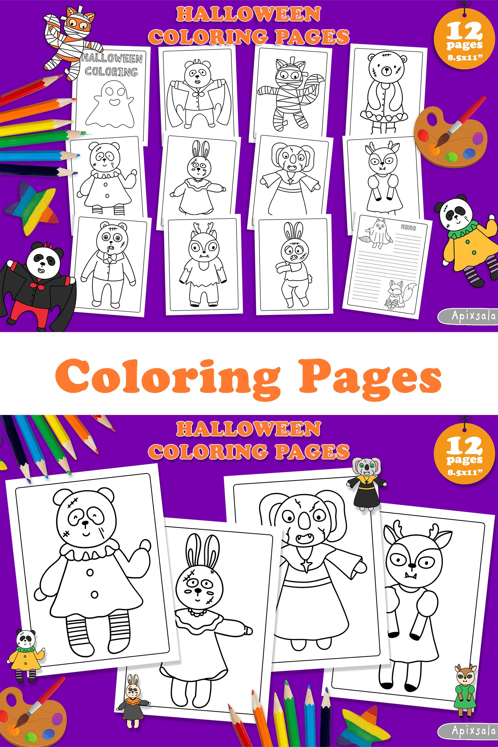 Halloween Animal coloring pages | kids coloring pages set