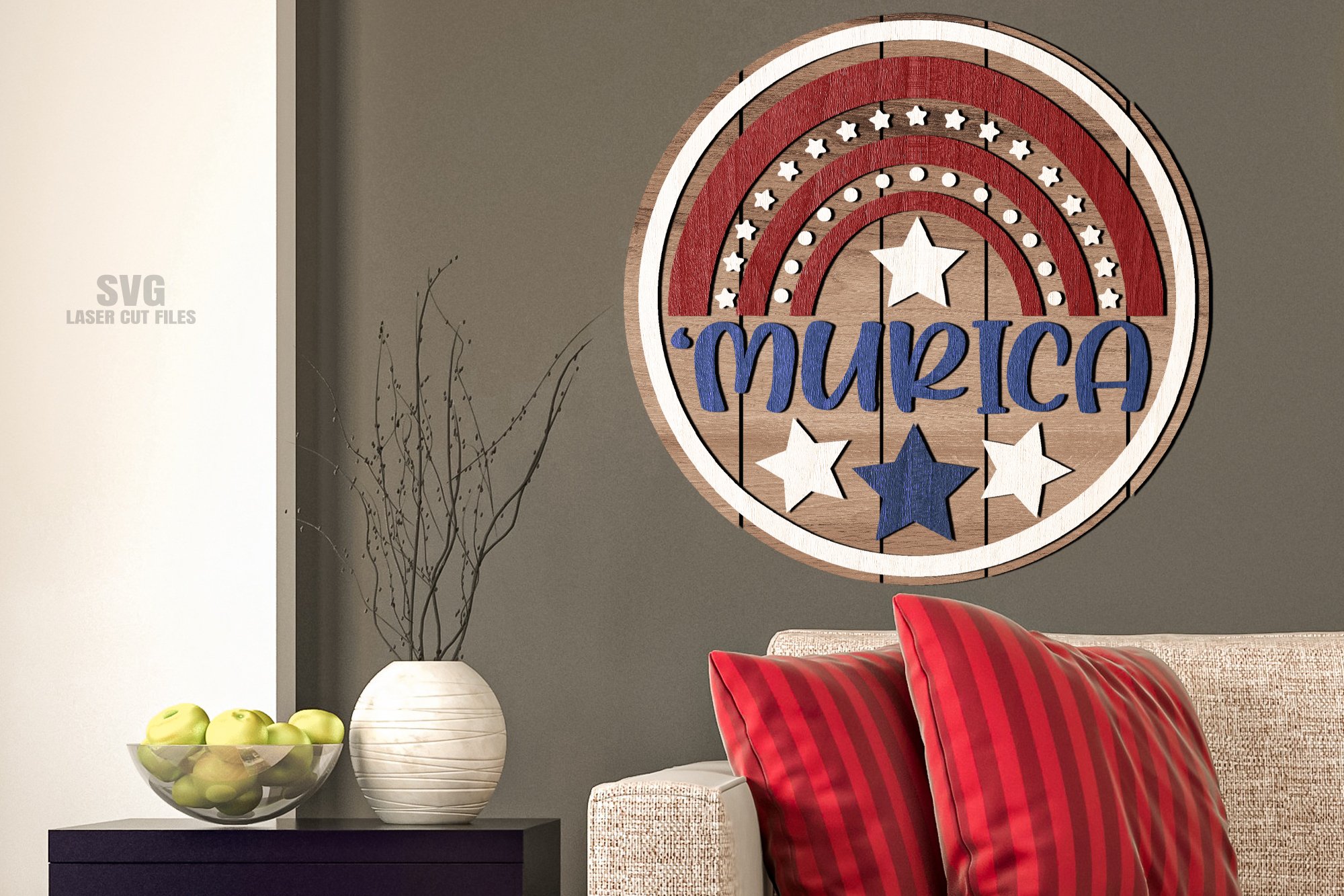 Murica Stars Stripes Round Shiplap Sign SVG Glowforge Files