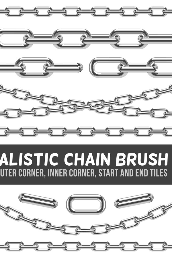 Realistic metal chain set, vector silver chains