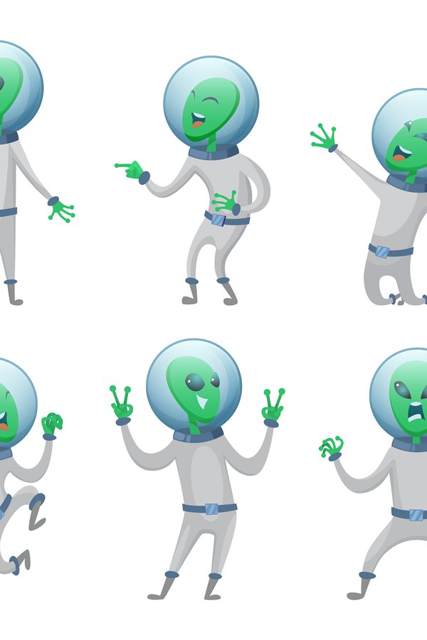 Cartoon aliens in various action poses