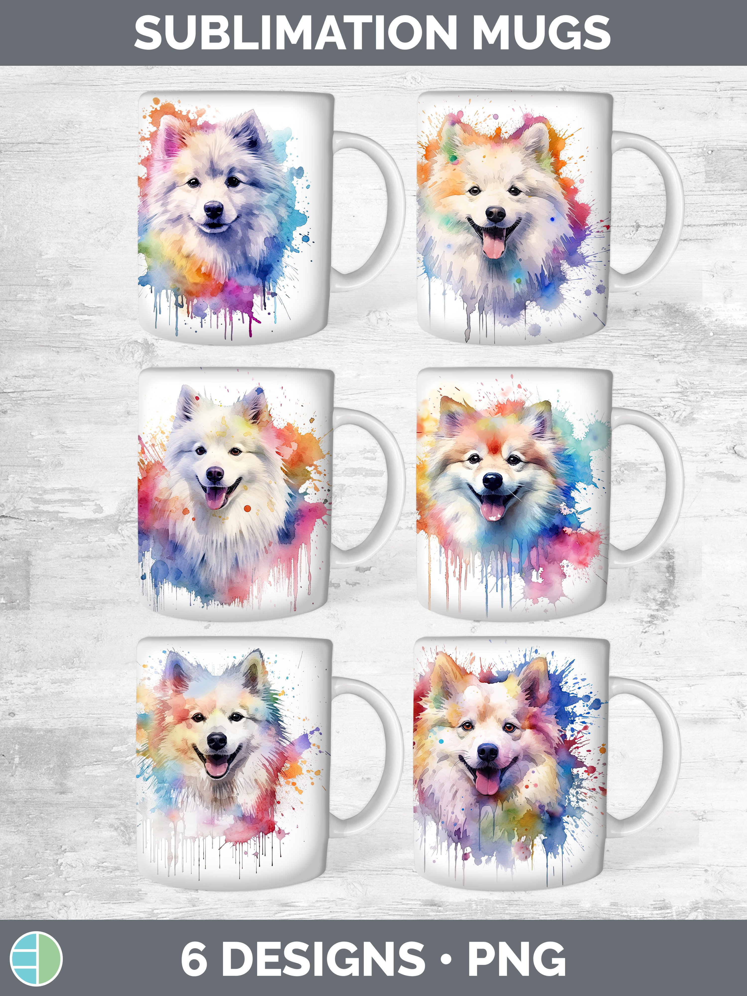 Splat Rainbow American Eskie Dog Mug Wrap | Sublimation Coff