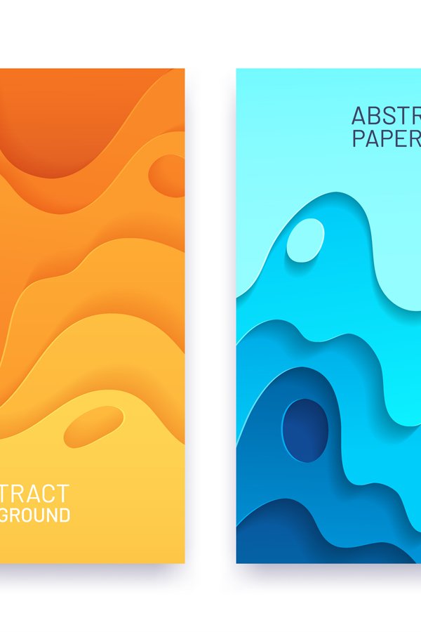 Paper cut banner. Abstract geometric 3d shapes with gradient