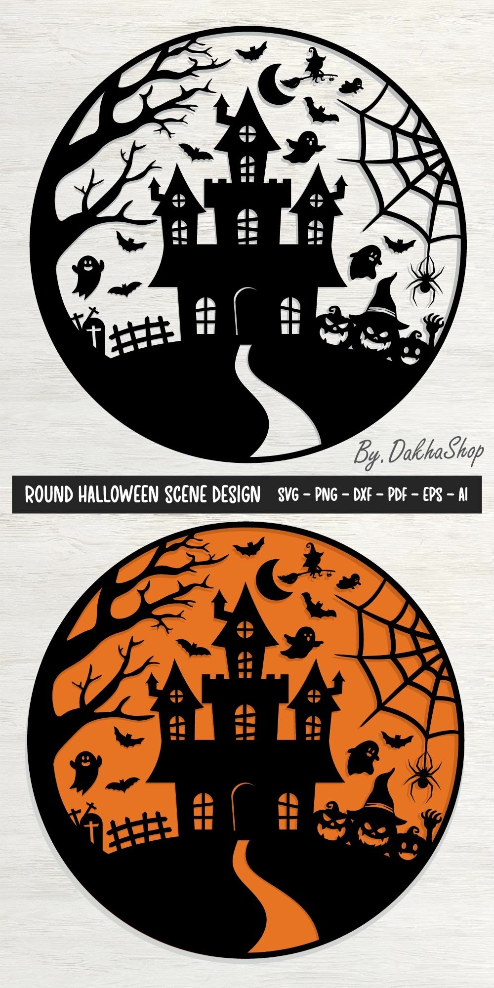 Halloween SVG Round Halloween Scene SVG Funny Halloween SVG