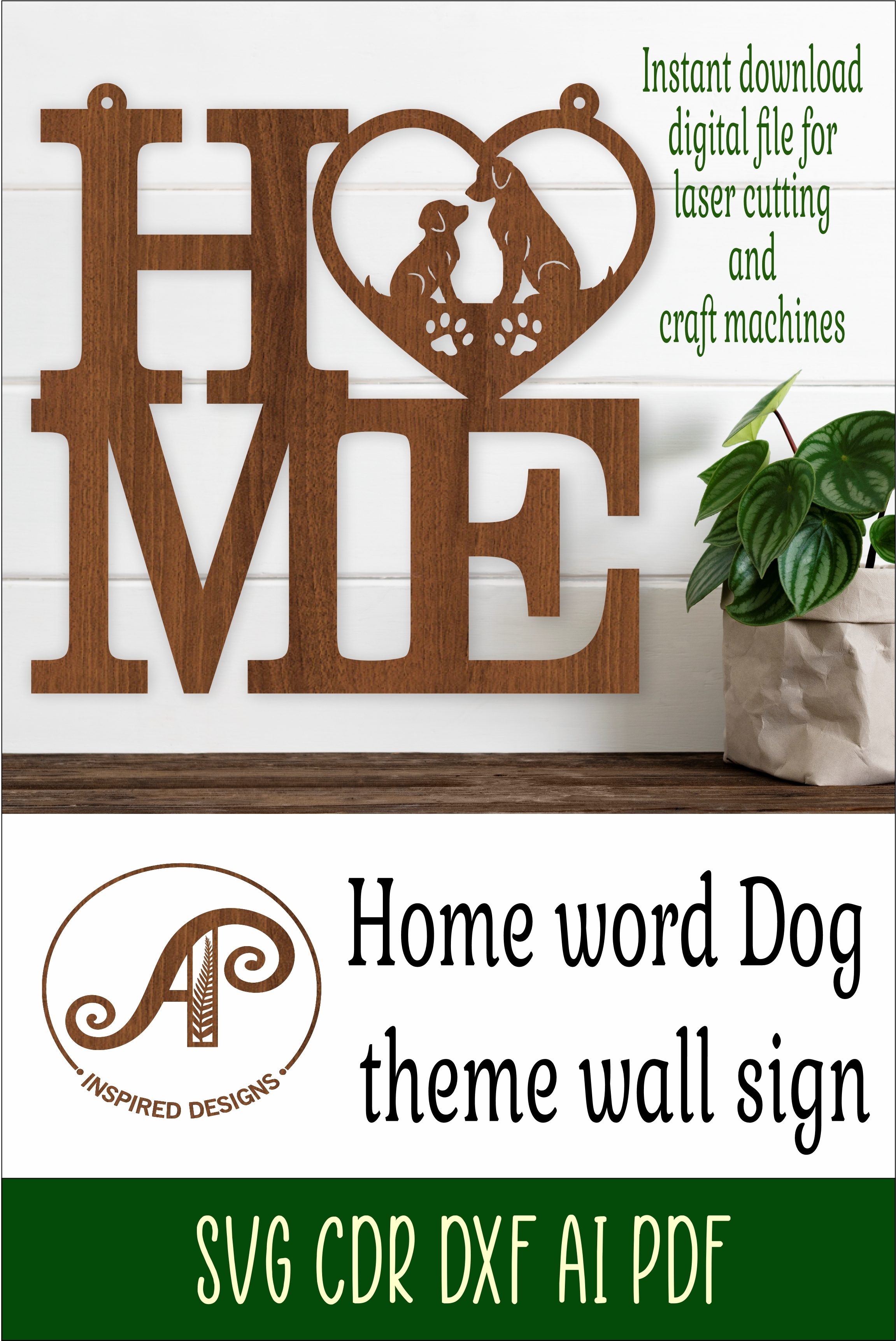 Home word with Dogs theme wall art sign, SVG file. vector