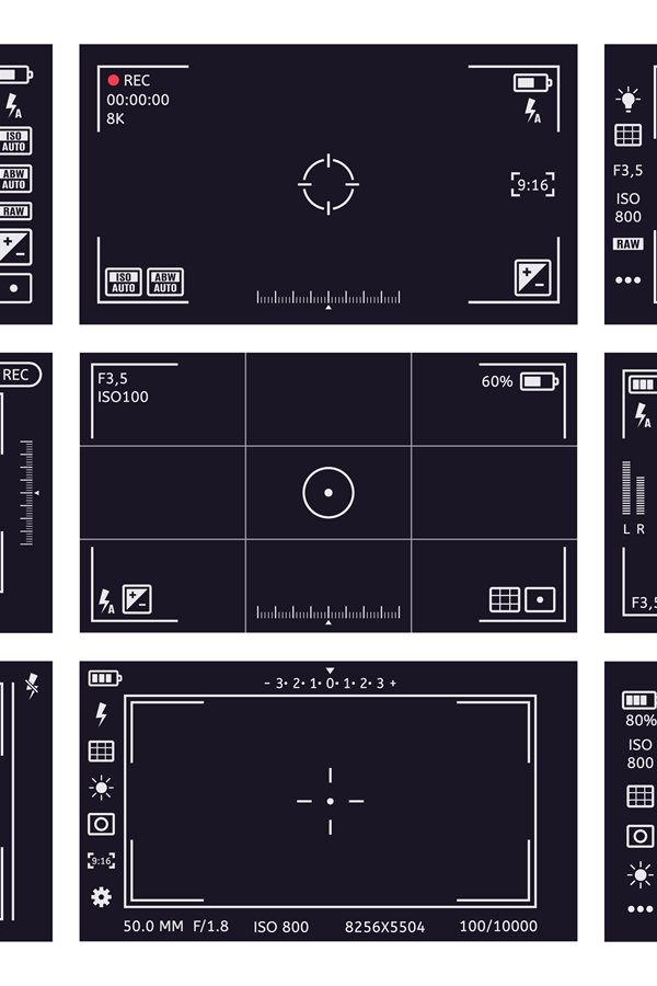 Camcorder viewfinder interface. Camera viewfinder, digital d