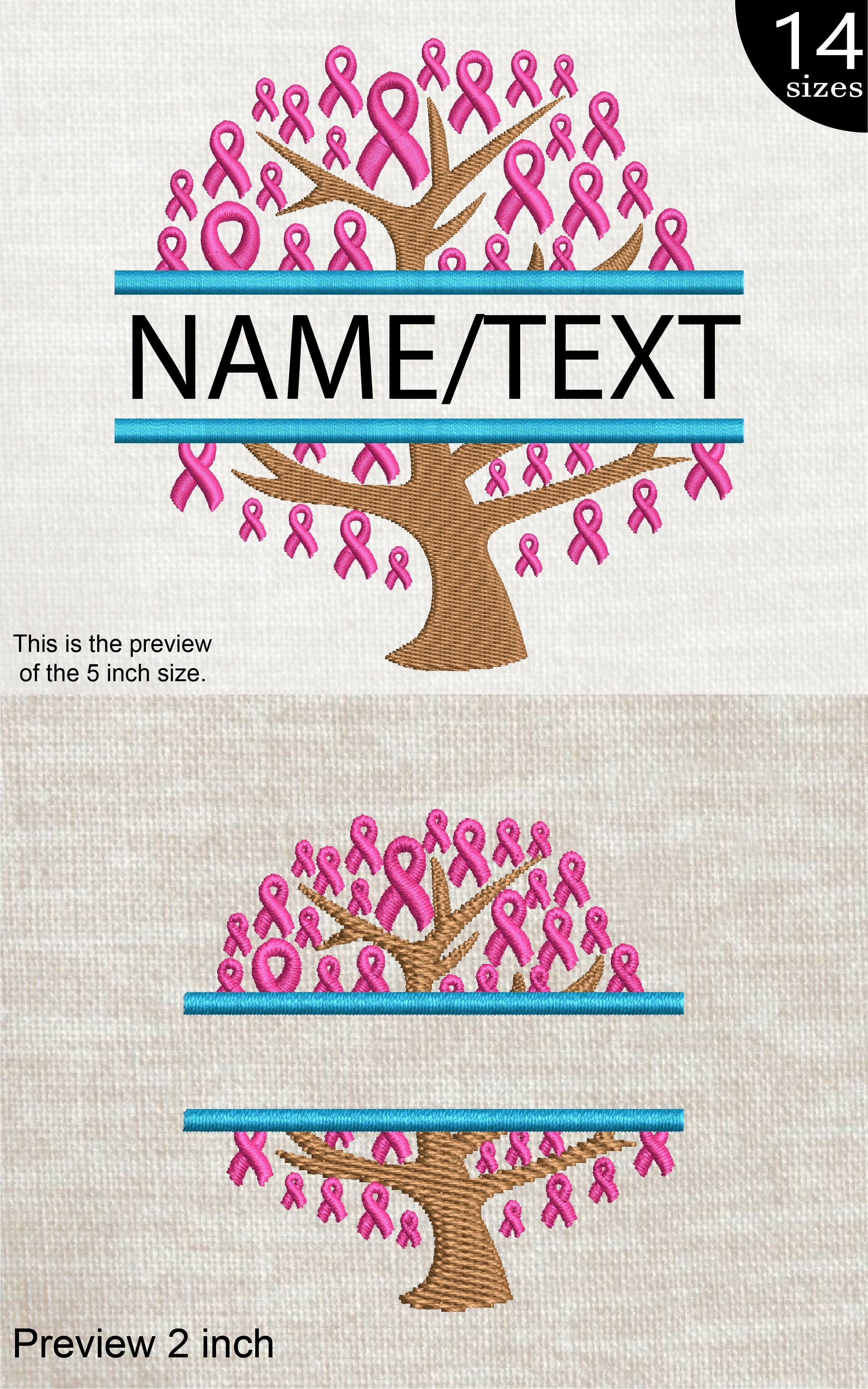 Split Breast Cancer Ribbons Tree - Embroidery Files - 72e