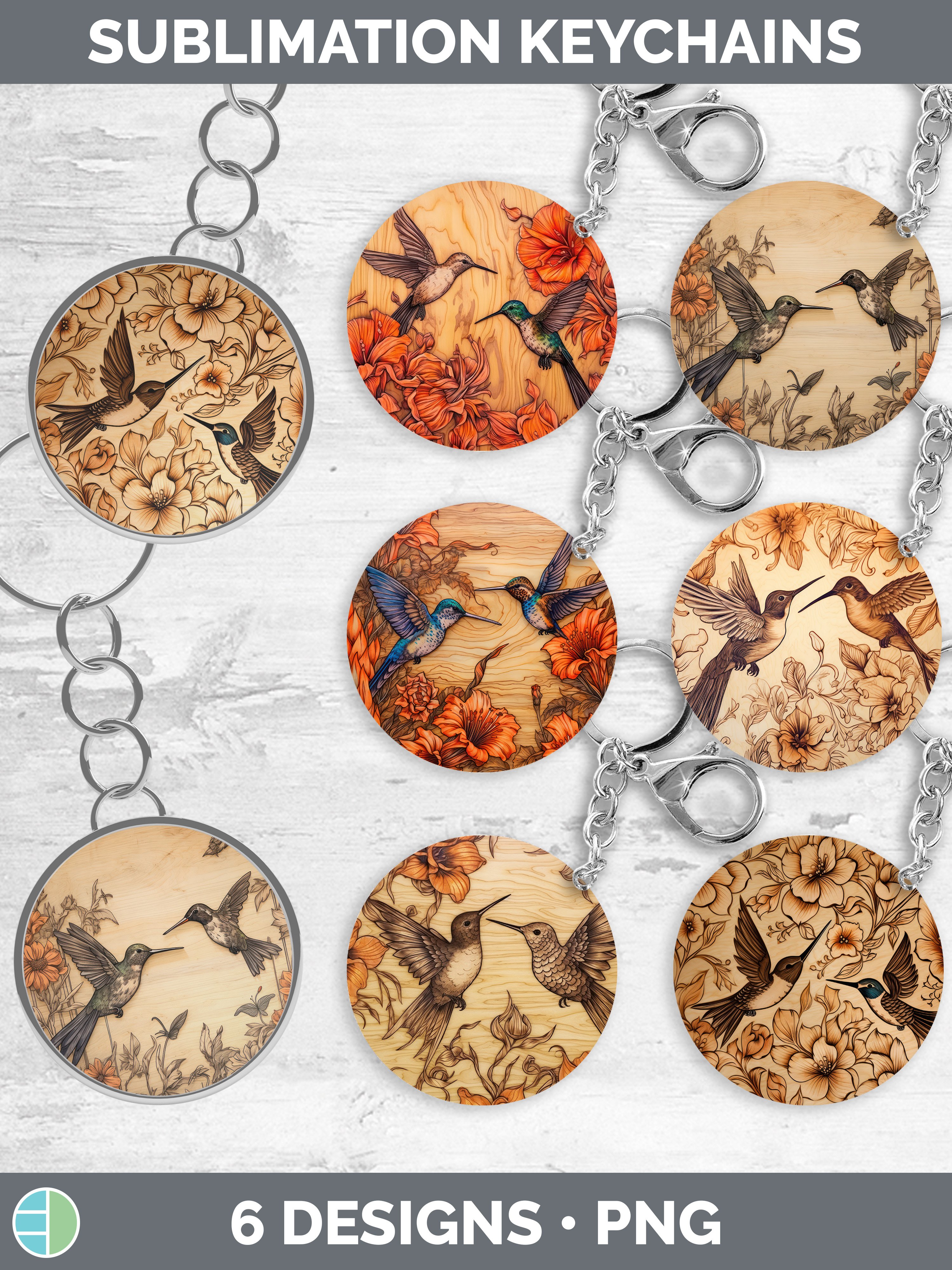 Wood Burned Hummingbird Bird Keychain | Sublimation Keyring