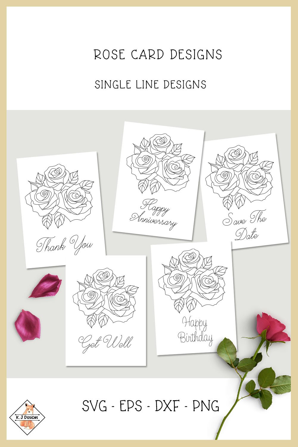 Rose cards Single line Designs | Foil Quill