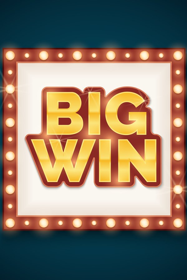 Big win banner with glowing lamps on frame vector illustrati
