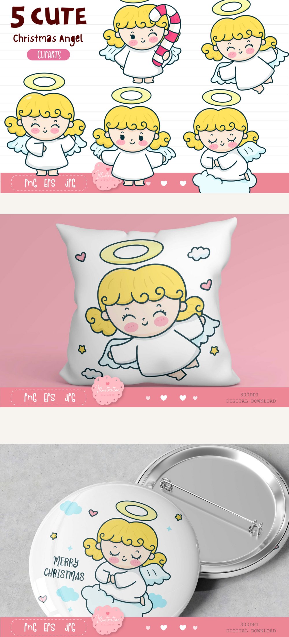 Santa, kawaii Christmas, happy new year clipart