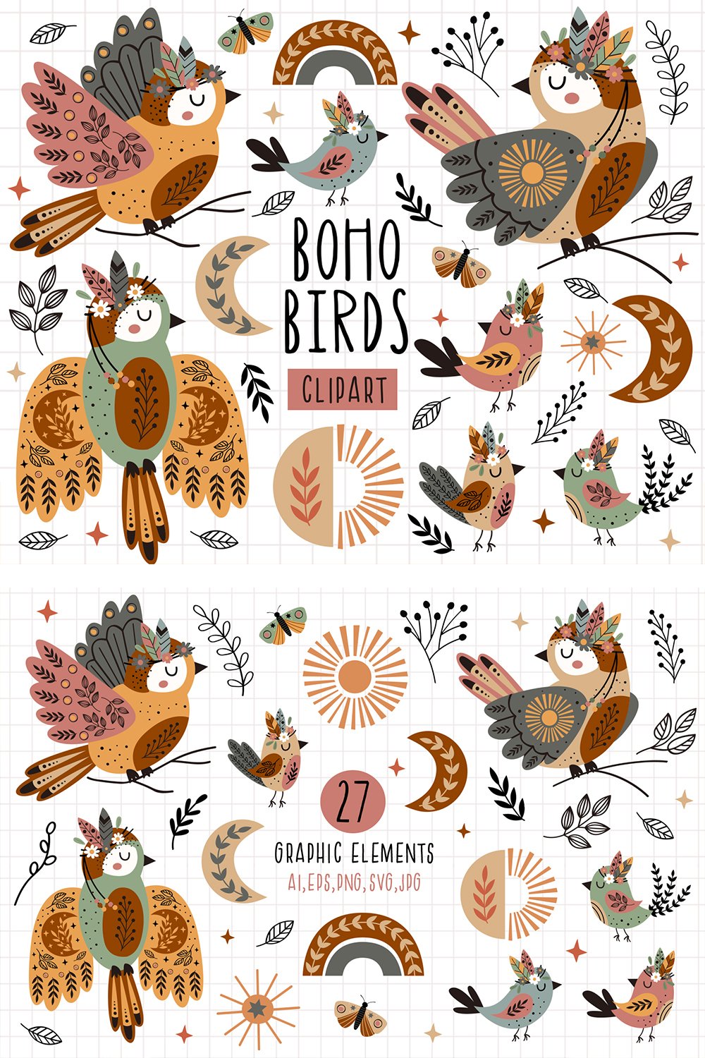 Birds svg, Tribal birds svg, Boho birds svg, Celestial svg