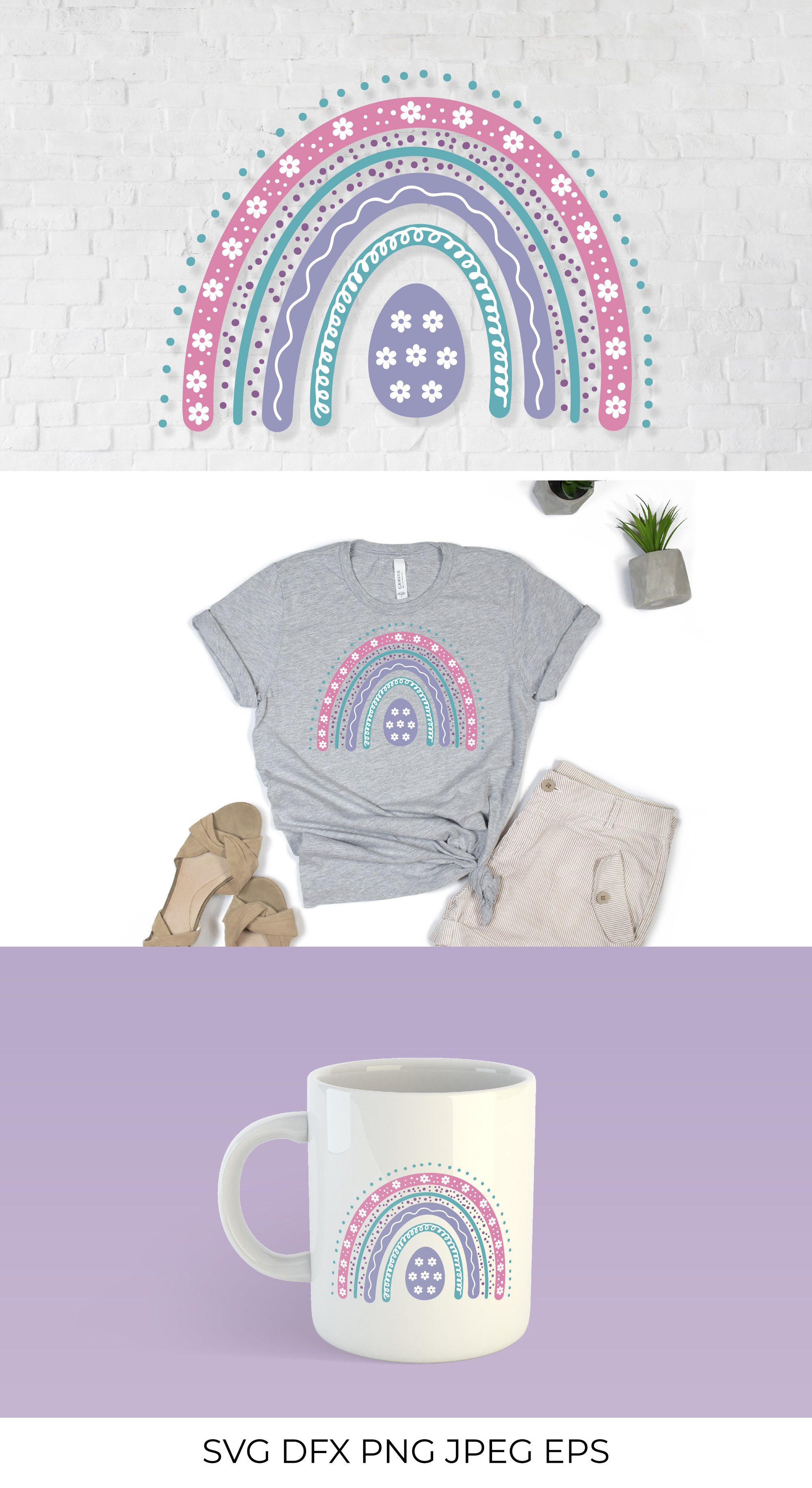 Boho Easter Rainbow SVG. Easter vector clipart.