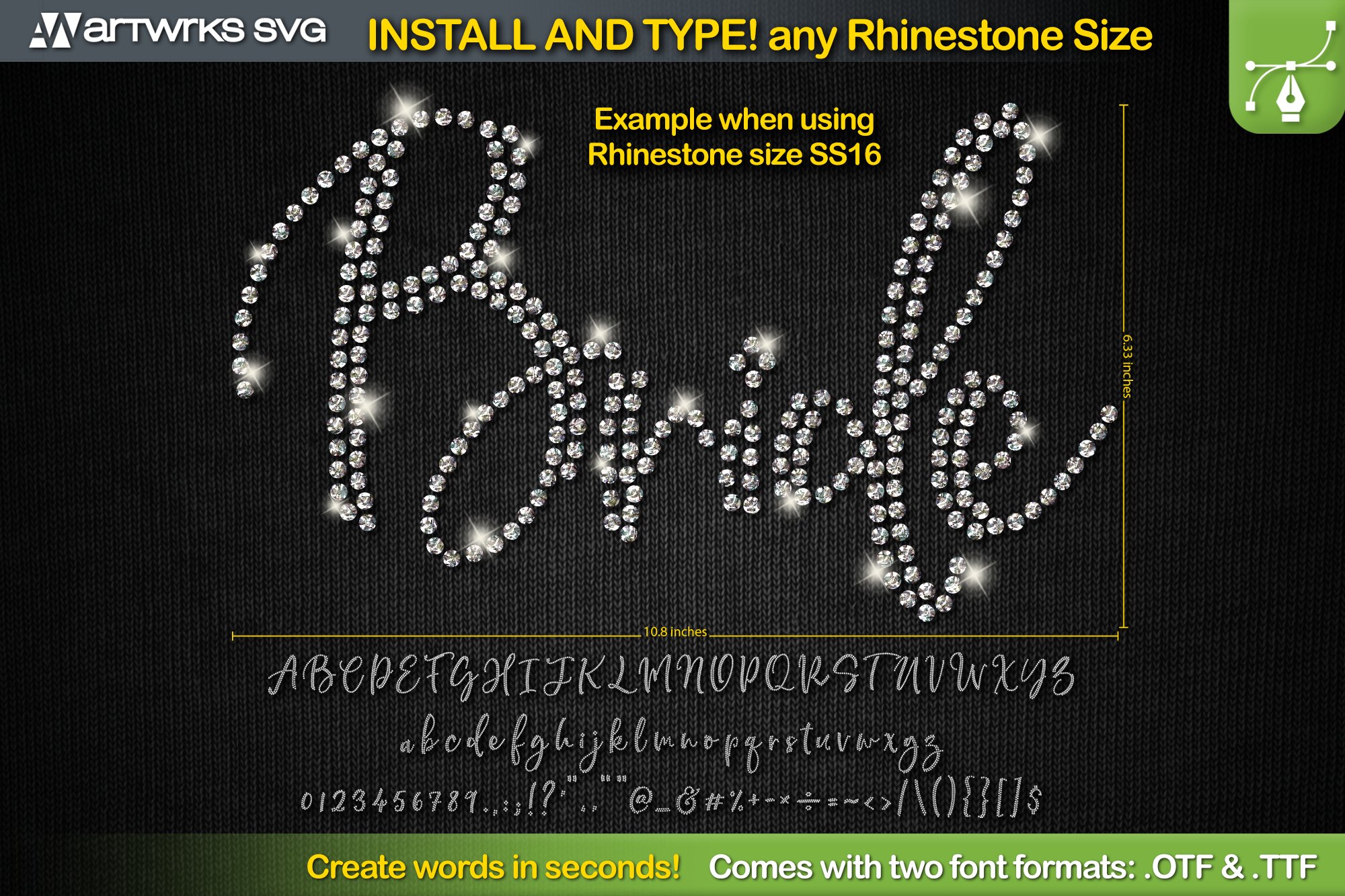 Editable Rhinestone Template Script Font TTF Font