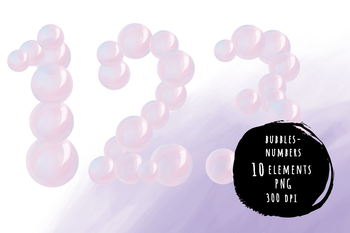 Drawn pink bubbles numbers bundle