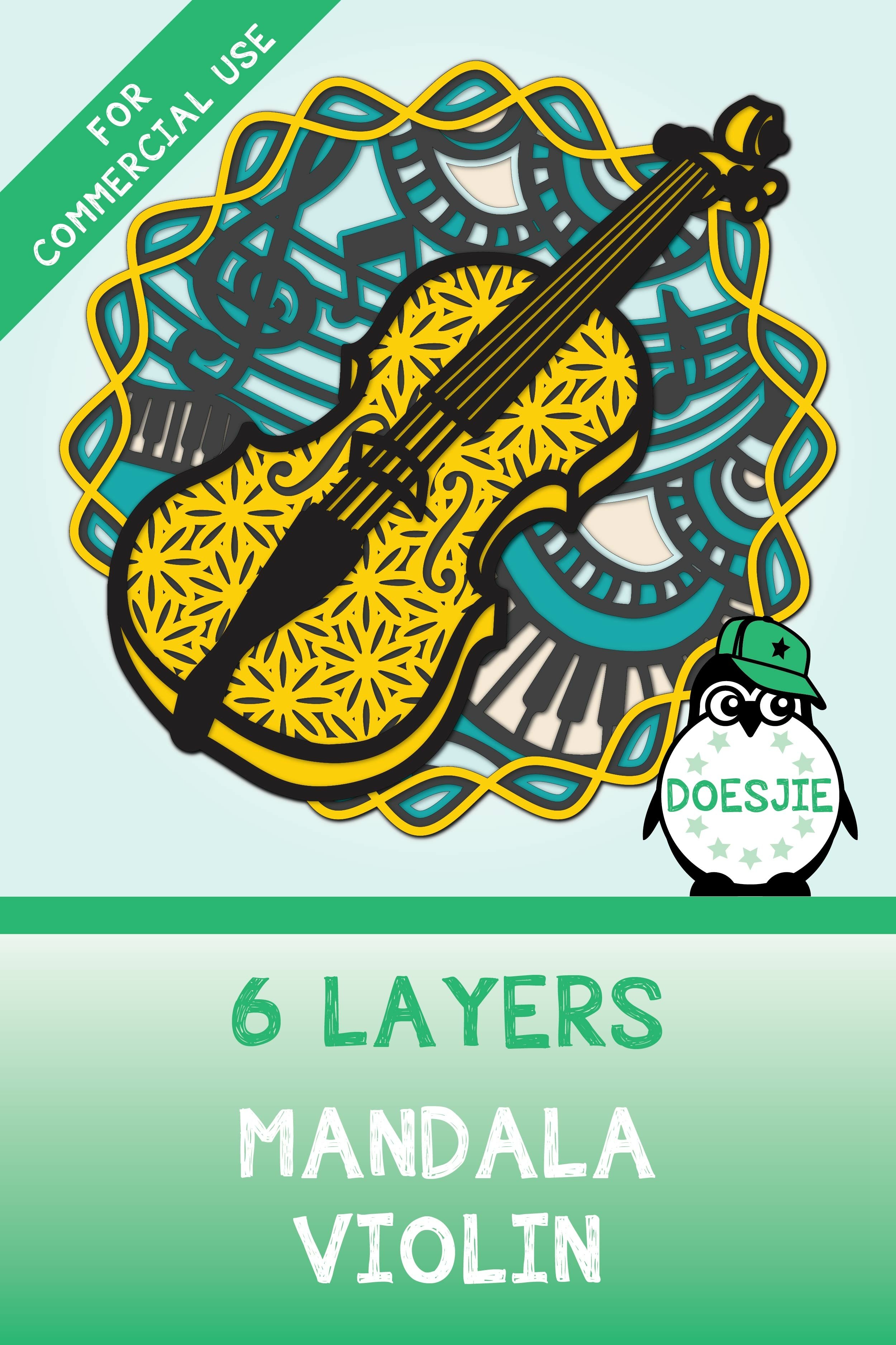 Violin SVG layered mandala music instrument 3D fiddle