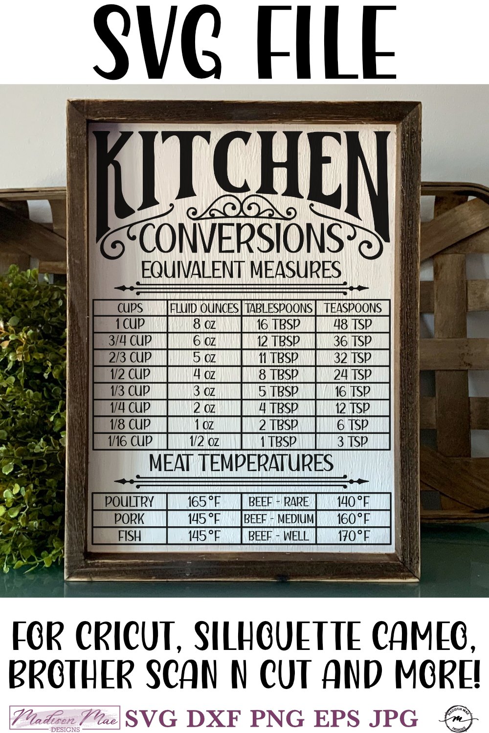 Kitchen Conversions Chart - Farmhouse Sign SVG