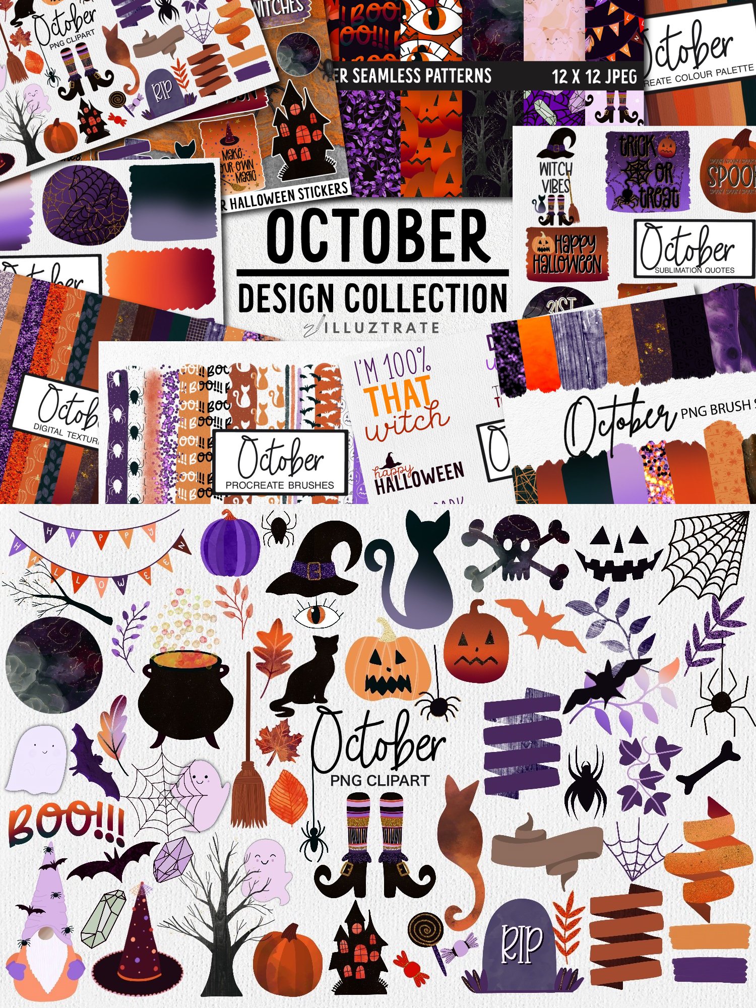 October Design Collection | Brushes Clipart and Patterns