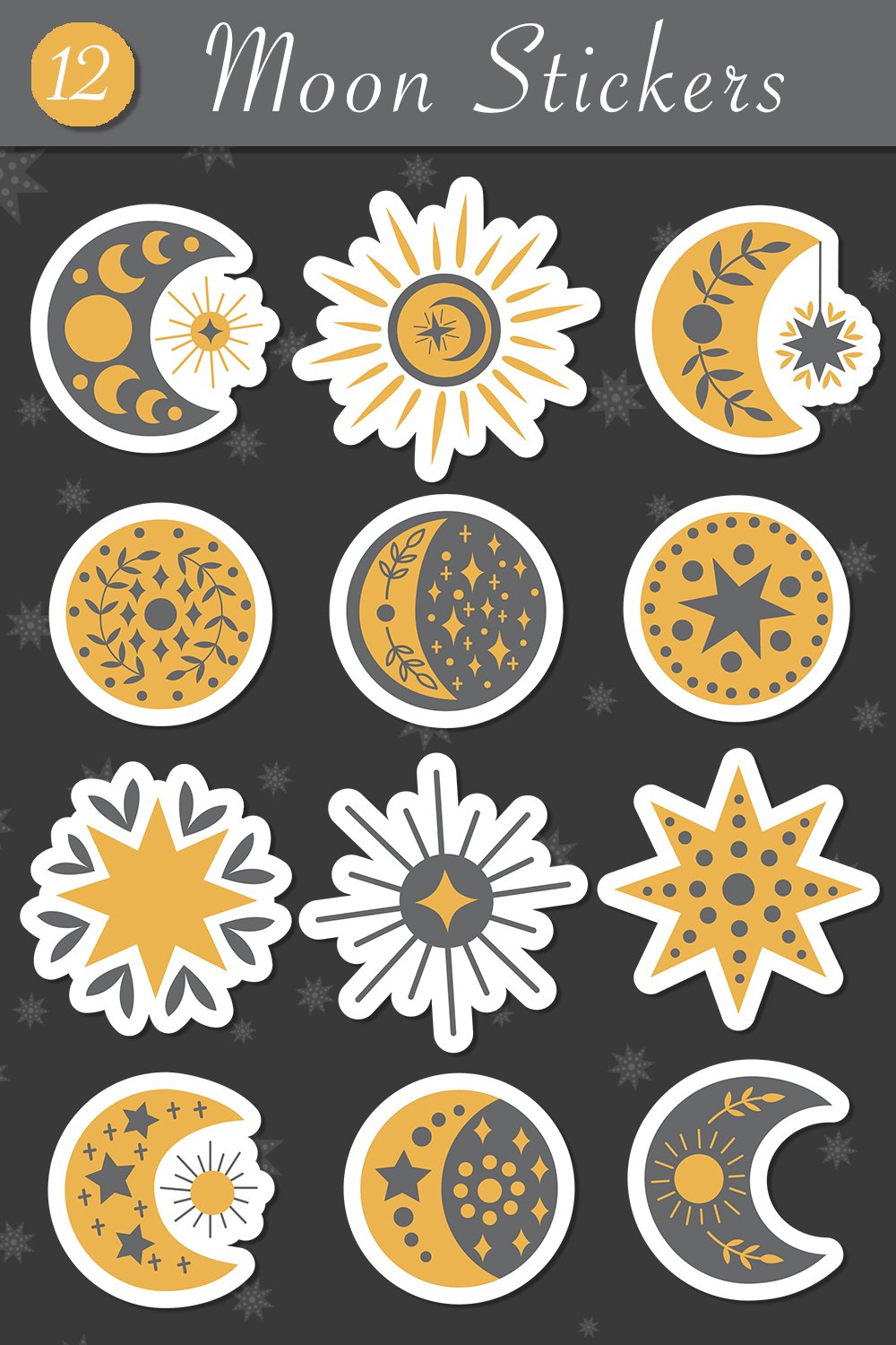 Moon stickers bundle. Planner stickers PNG