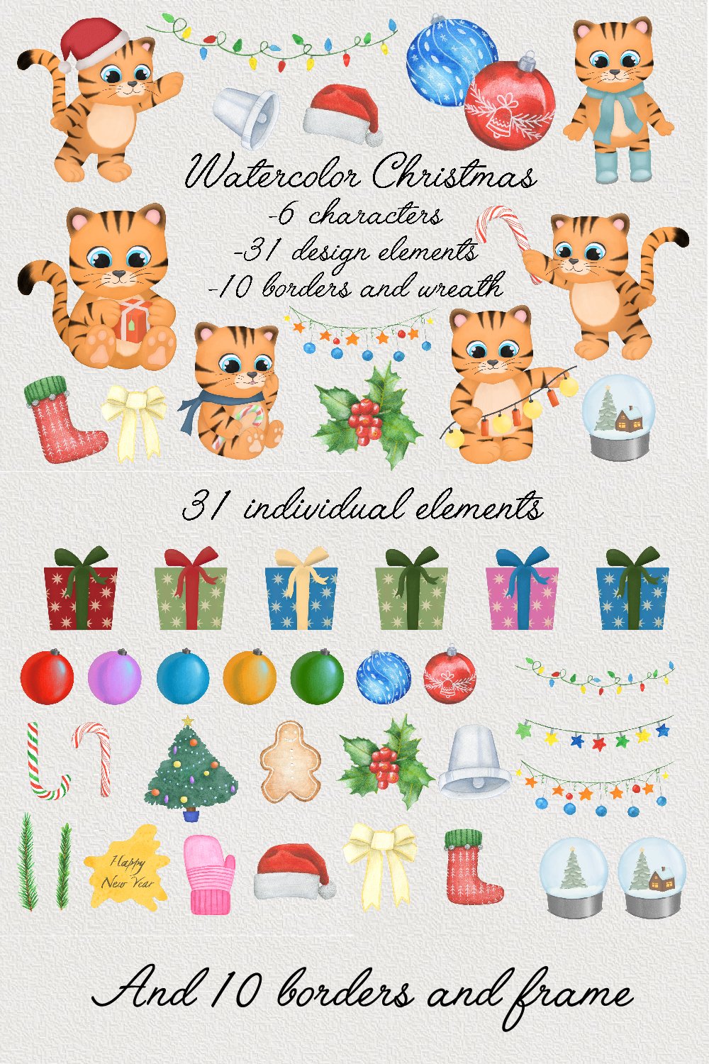 Bundle watercolor Christmas illustration. Holiday clipart.