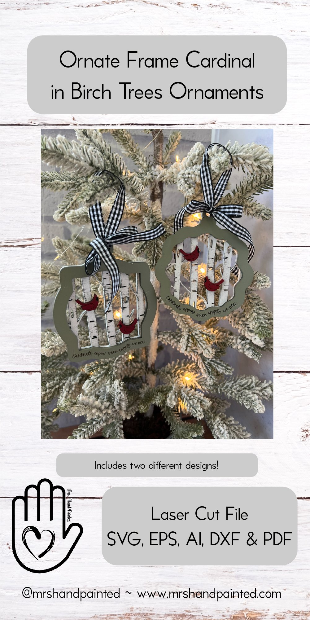 Ornate Frames Cardinal and Birch Trees Layered Ornaments