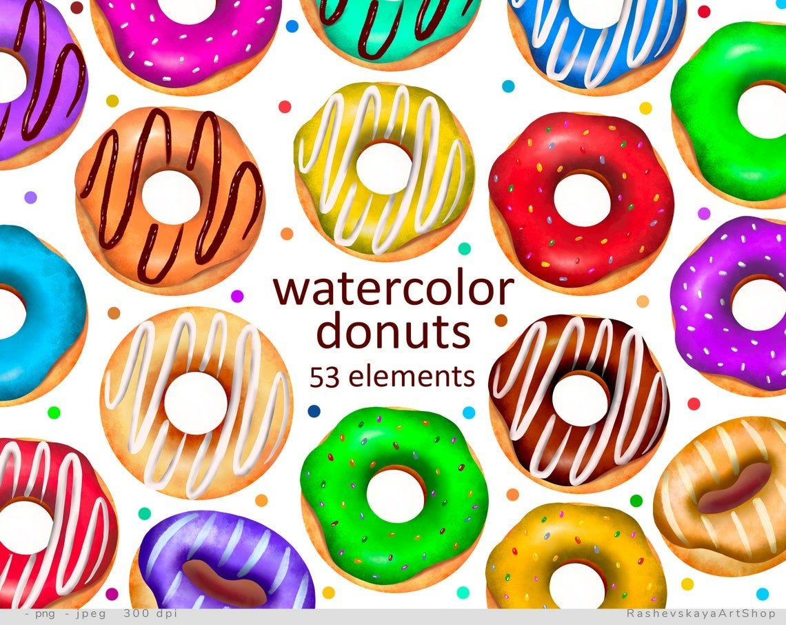 Watercolor donuts clipart - Sweet food clipart (1719731)