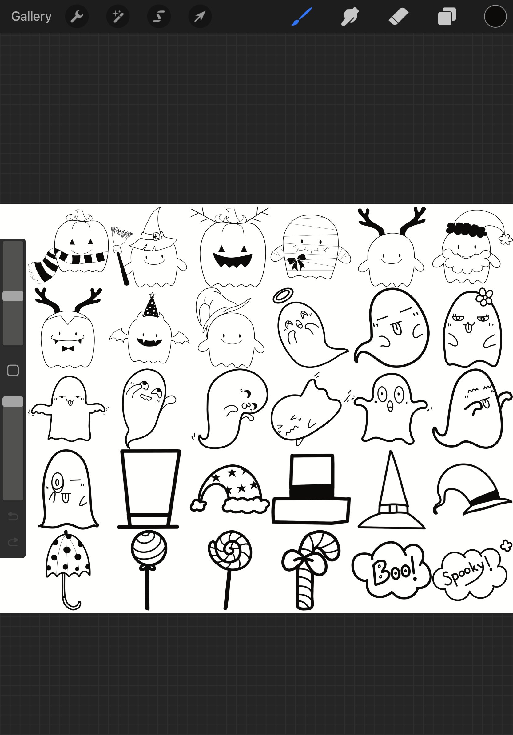 Halloween Ghosts Set 2 Procreate Brush Stamps, 30 Ghosts