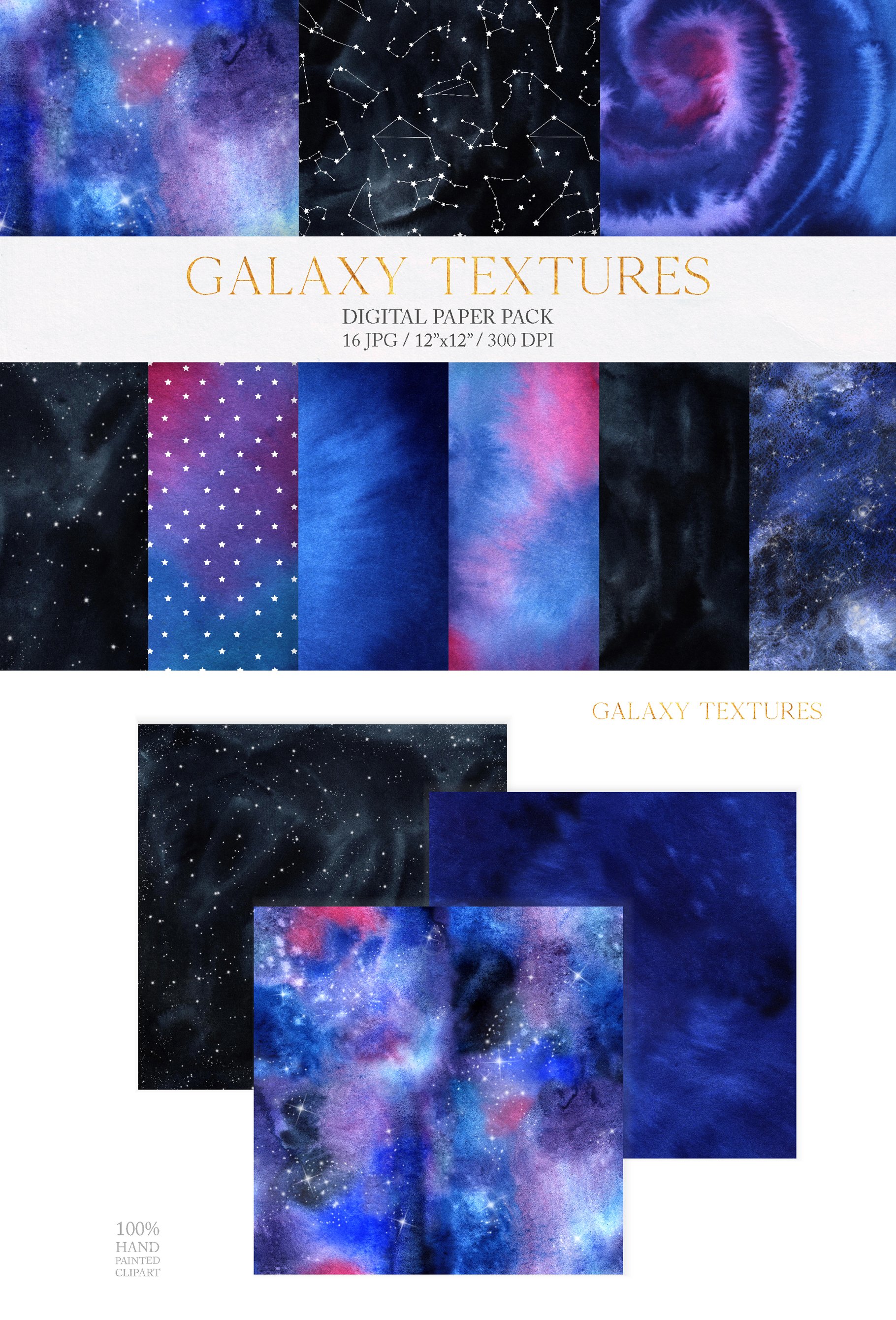 Watercolor Galaxy Space texture Digital papers pack