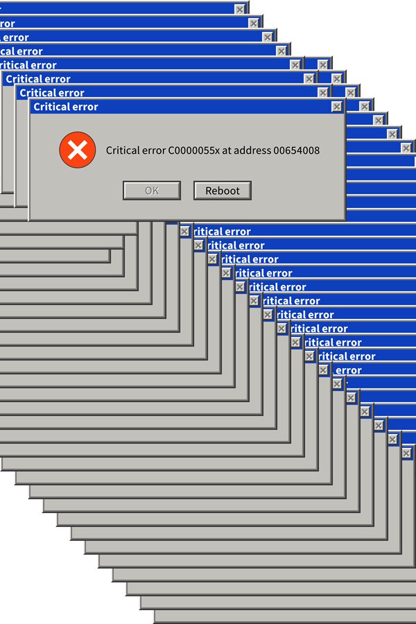 Alert dialog windows. System failure dialog box popup, retro