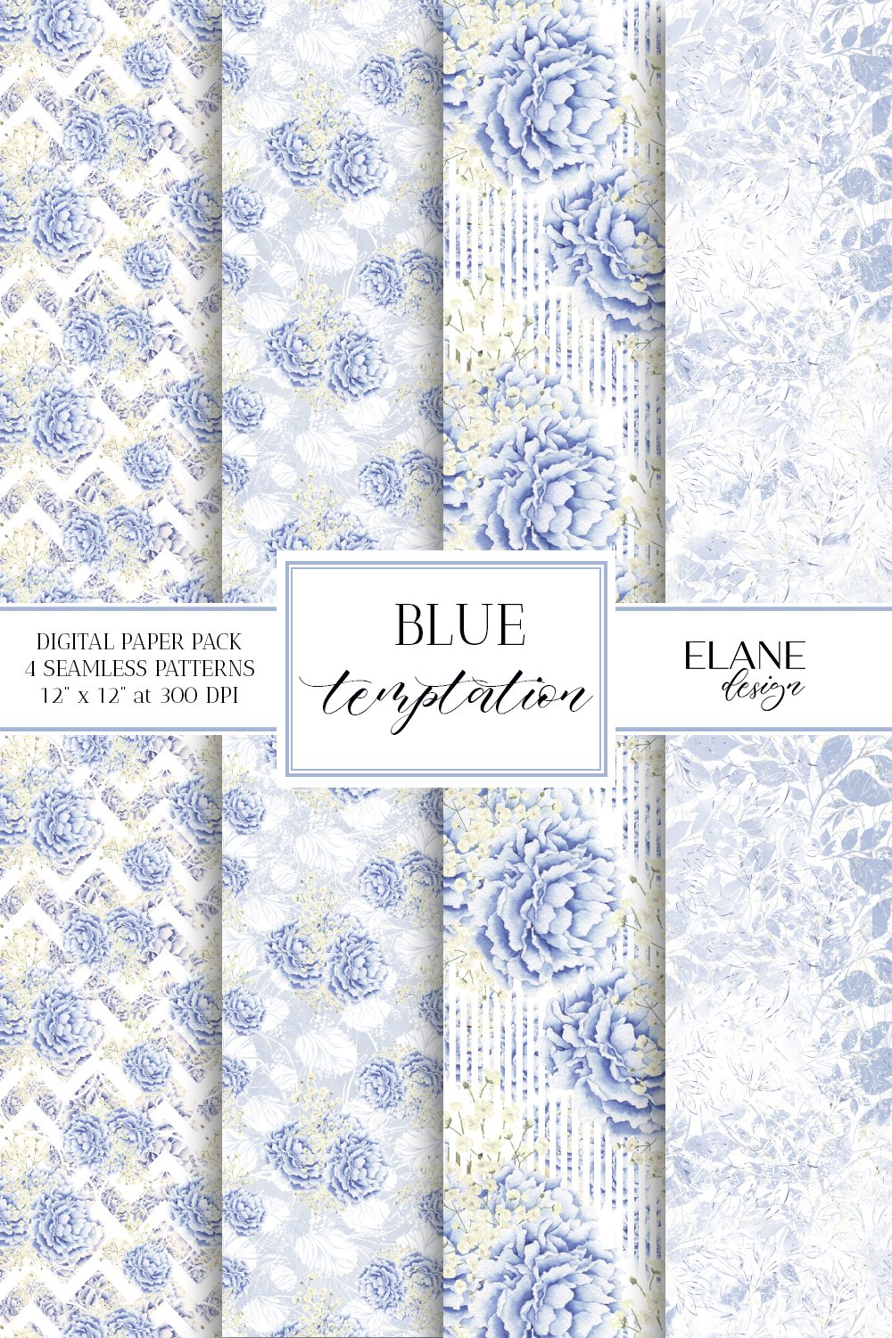 Blue Floral Digital Paper, Elegant Wedding Paper, (3916787)