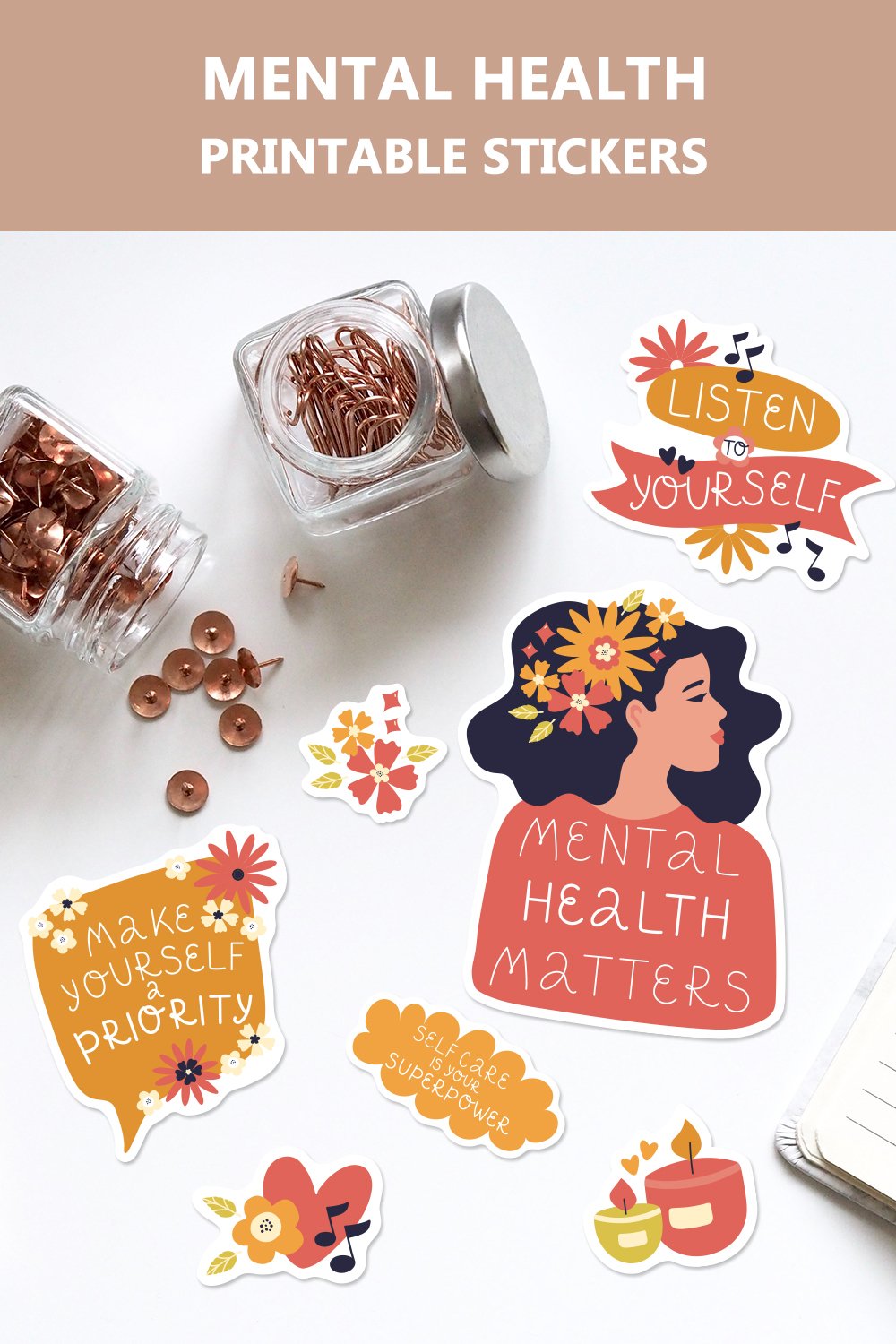 Mental Health Stickers | 13 Printable PNG Stickers