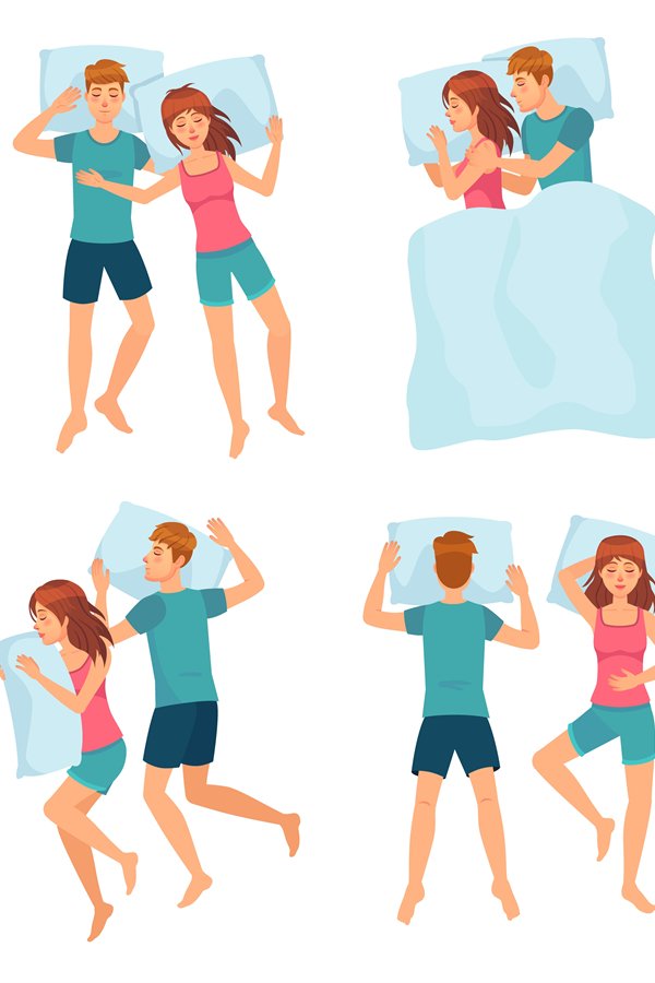 Couple sleeps in different poses. Man and woman sleeping tog