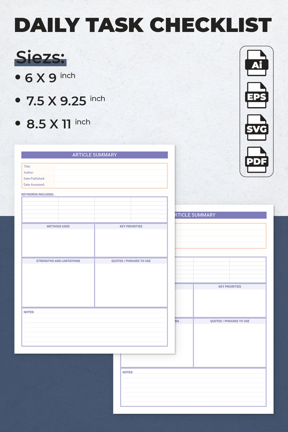 Daily Task Checklist | Planner Template