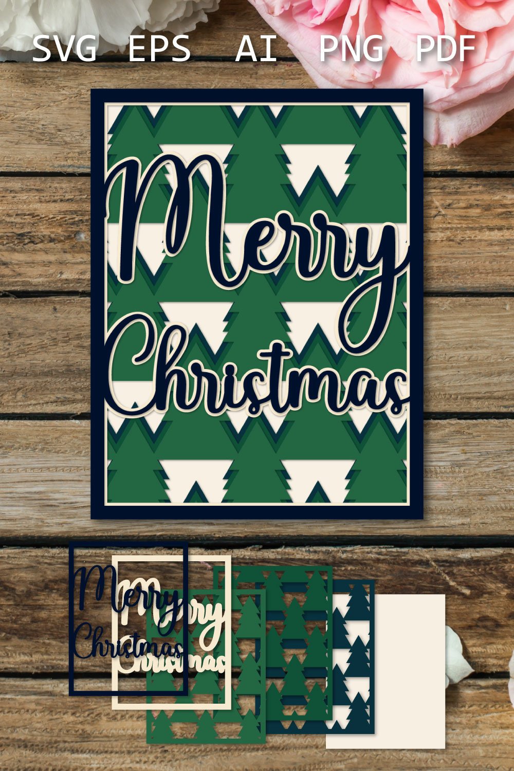 Merry Christmas SVG layered paper cut cutting card templates