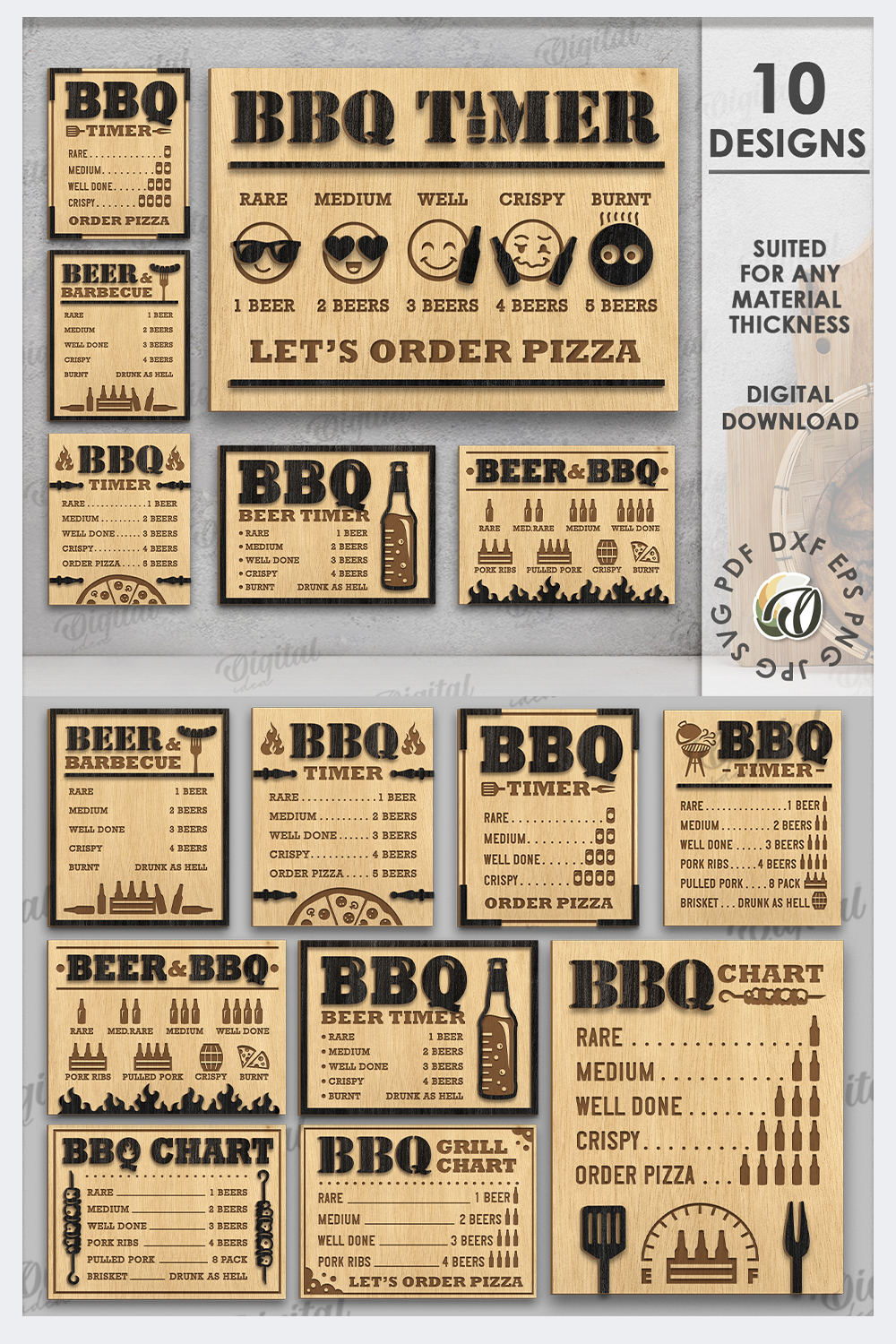BBQ timer signs Bundle Laser Cut. Grill SVG