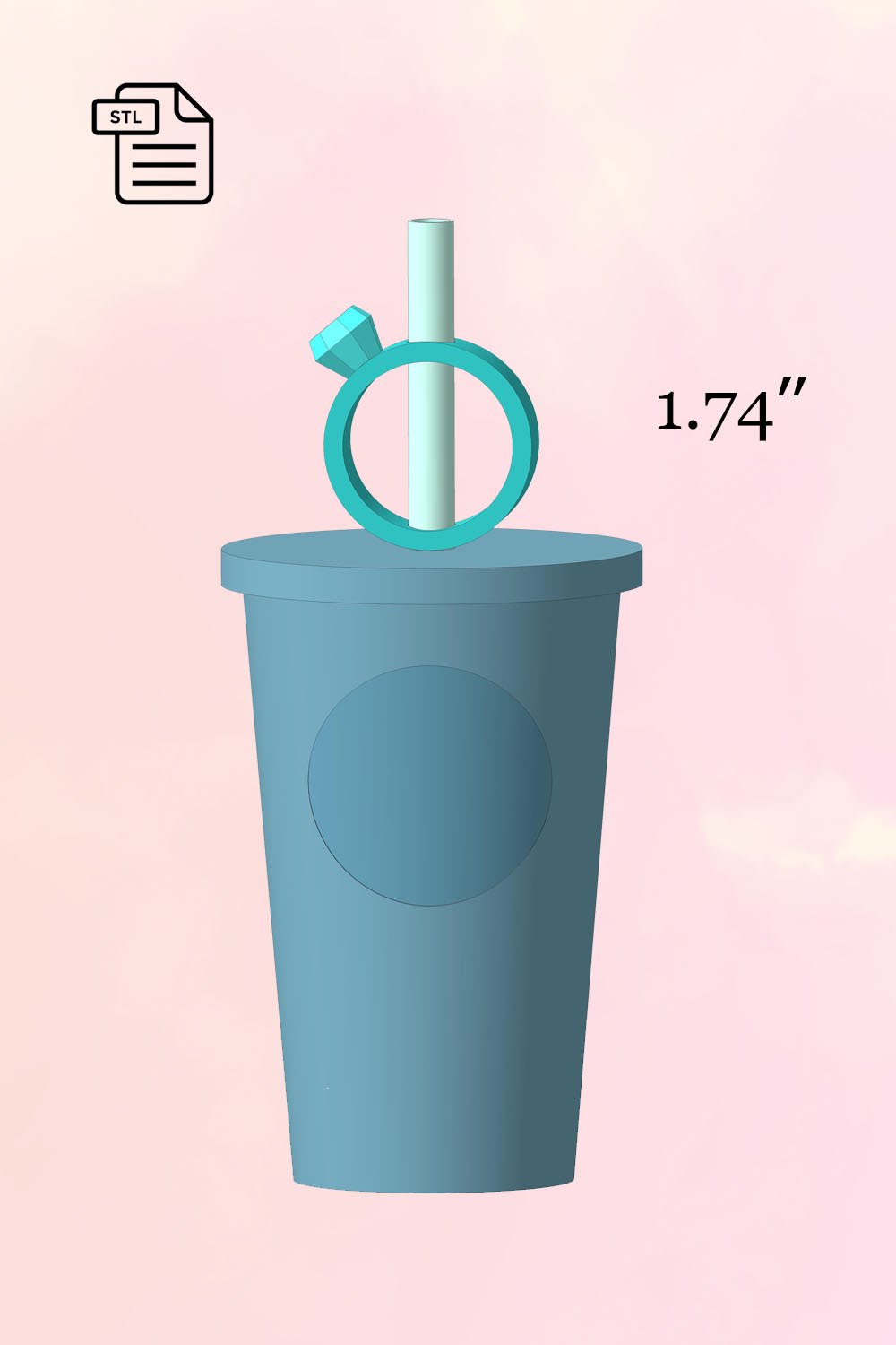 Engagement Diamond Ring Straw Topper STL File for 3D Printin