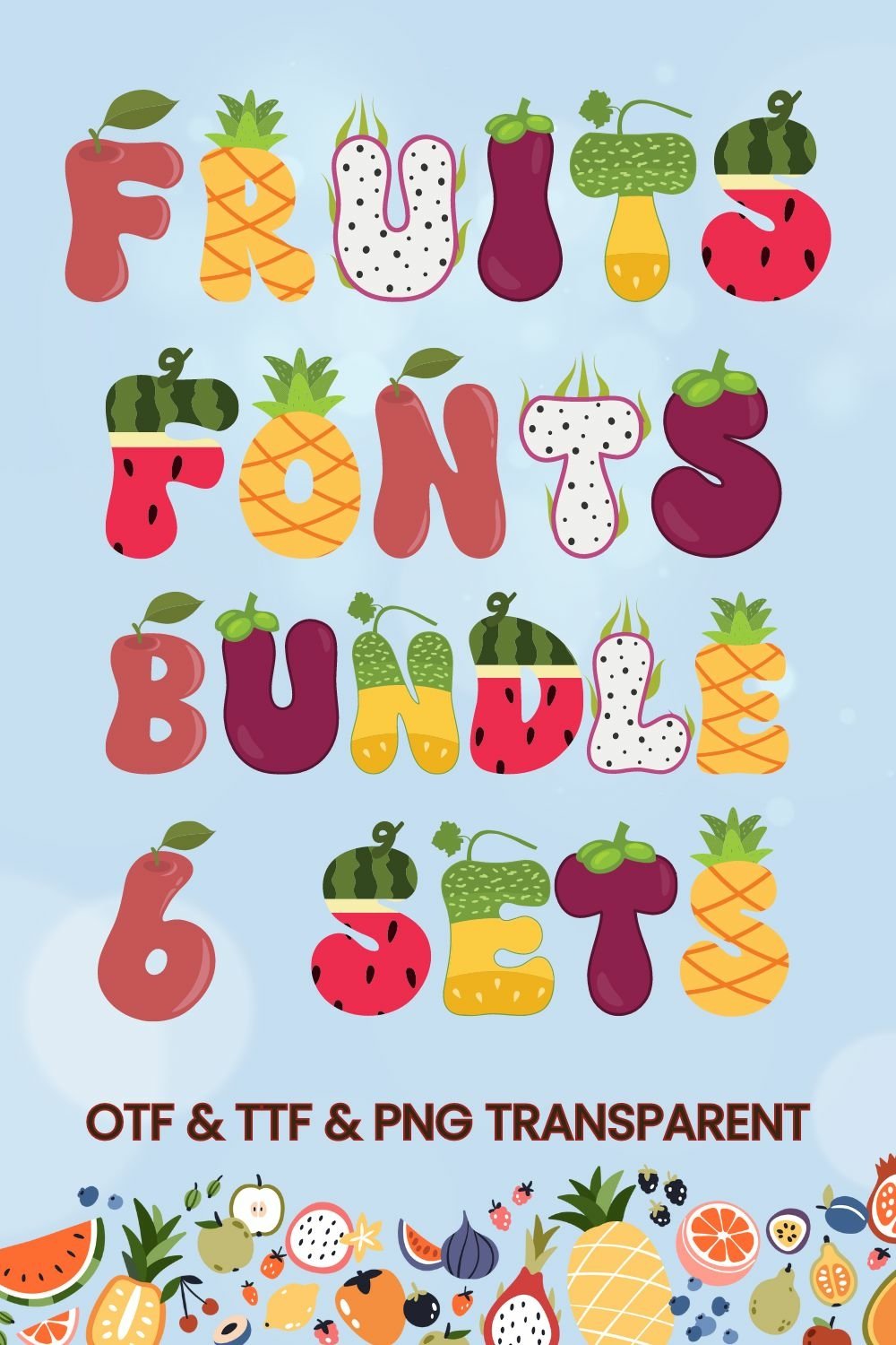 Fruits Color Fonts Bundle and PNG Sublimation