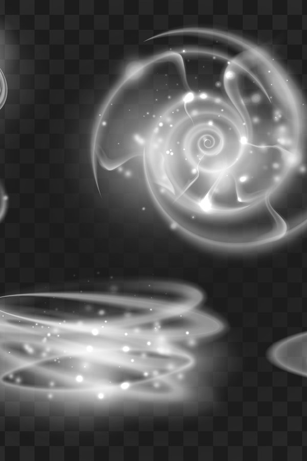 Glow white magic light with sparkle particles effect. Swirl,