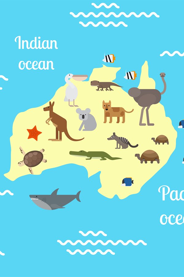 Australia animals world map for children.