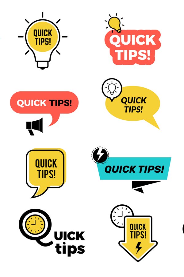 Quick tips badges. Graphic stickers ideas reminders quickly