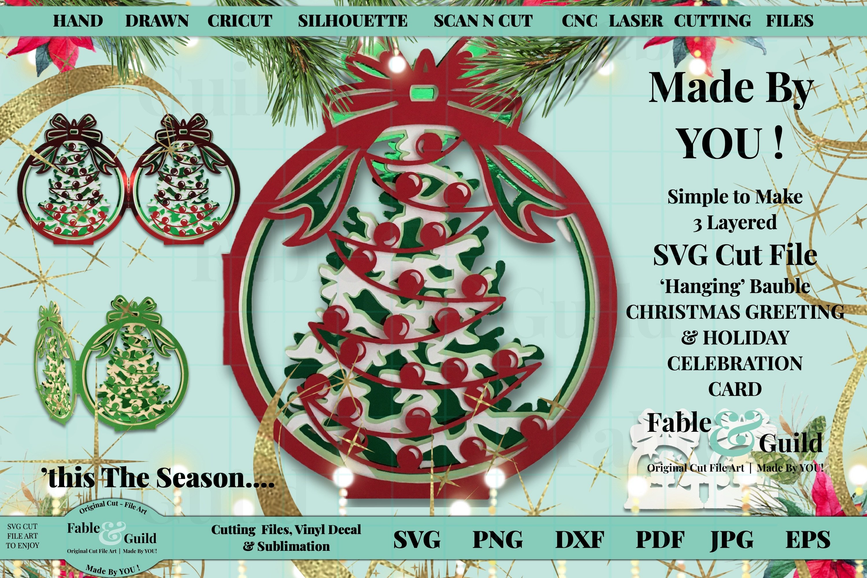 Christmas Tree Card SVG - 3D Layered Bauble Fun Cutting File