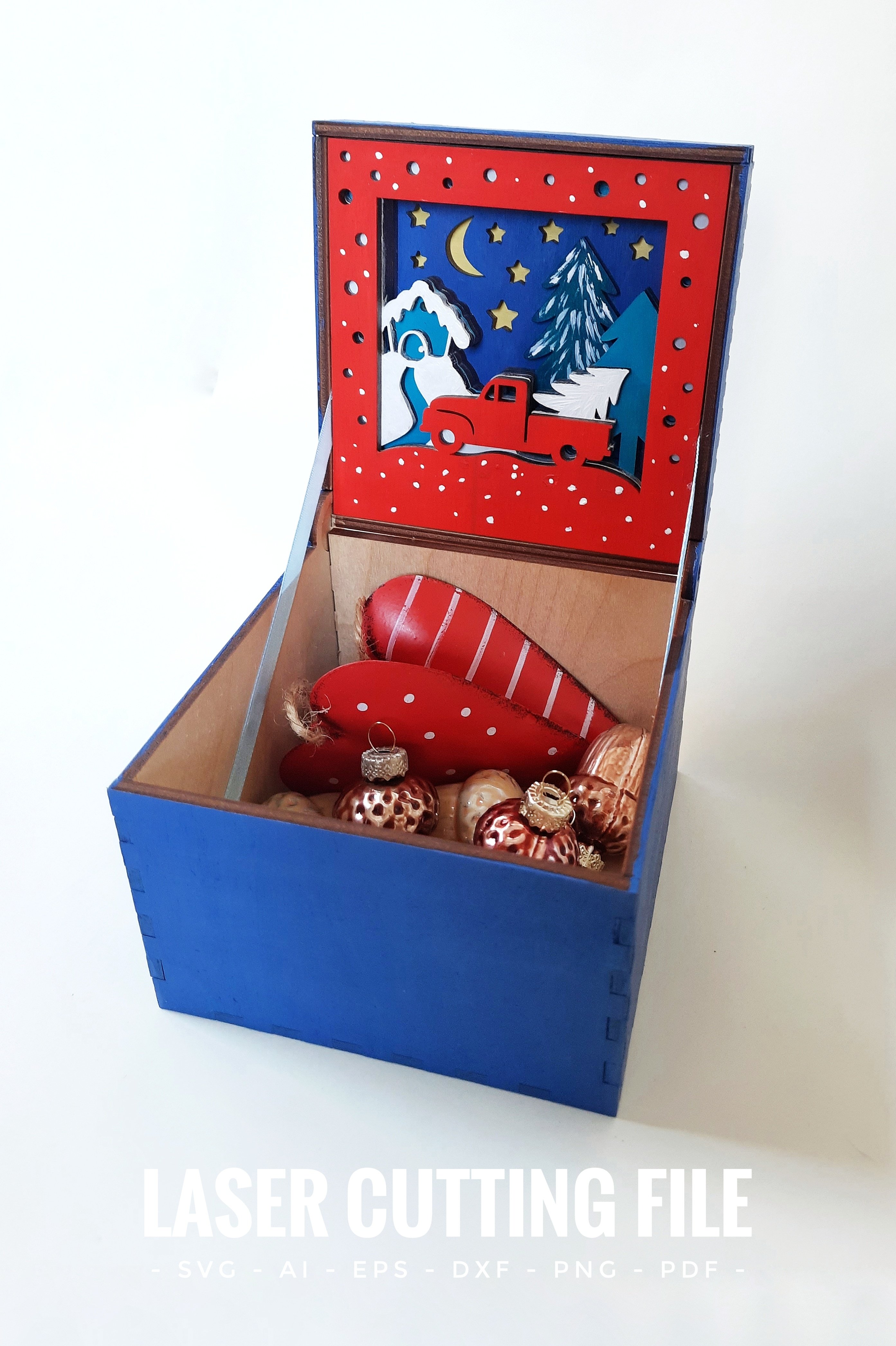 Christmas gift box, Laser Cut svg, 3D Layered Box Template