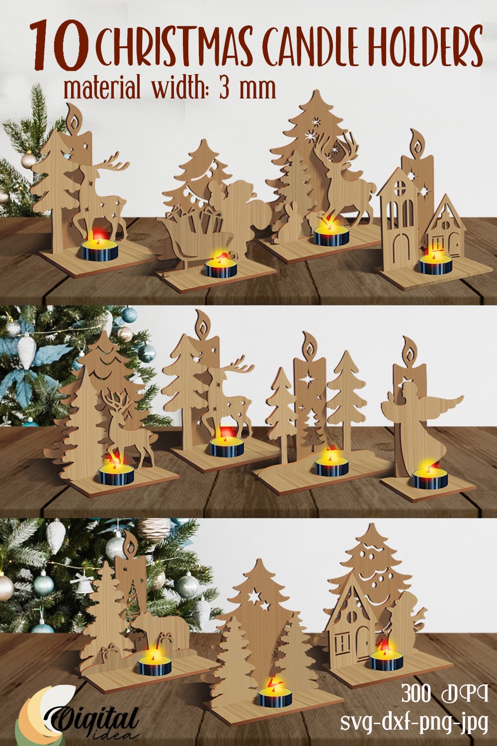 Christmas 3D Candle Holder Bundle Laser Cut. 3D XMas Candle
